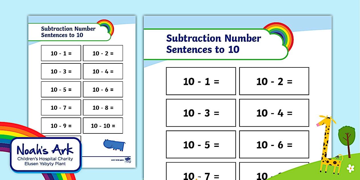 FREE! - Subtraction Number Sentences to 10 (teacher made)