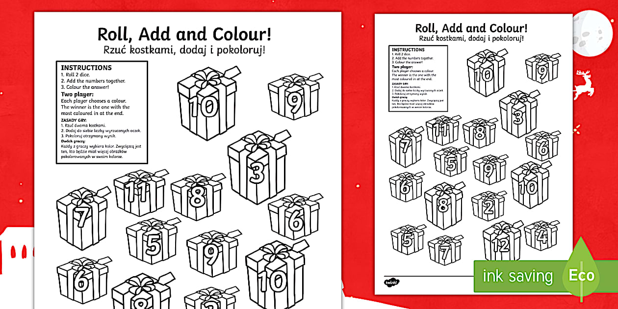 Christmas Present Color And Roll Addition Activity English/Polish ...