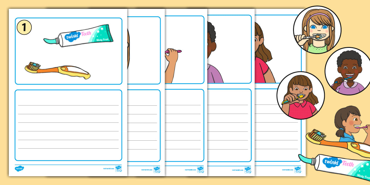 ‘How to brush your teeth’ writing template set.
