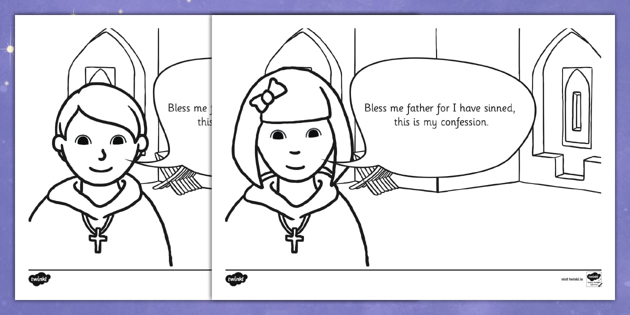 First Confession Colouring Sheet Bless Me Father