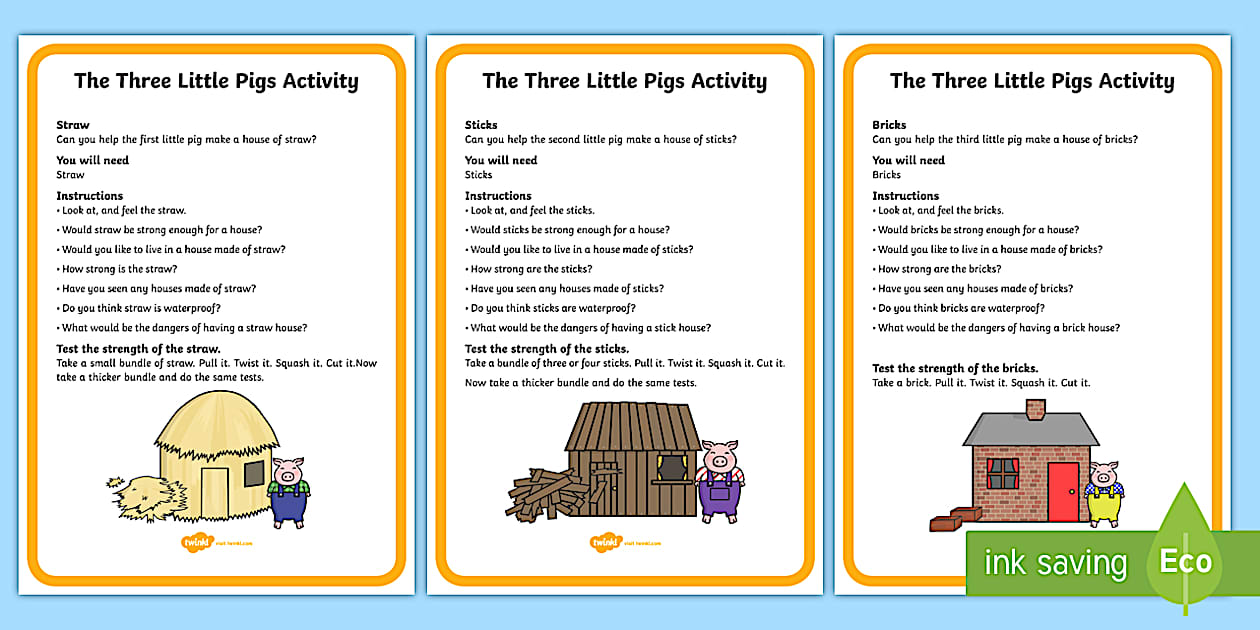 The 3 Little Pigs Materials Activity Cards (teacher made)