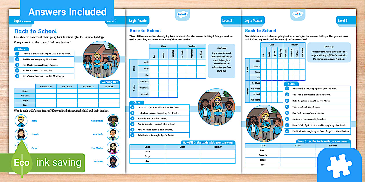Fun Back to School Logic Puzzle Pack - Twinkl - Puzzles