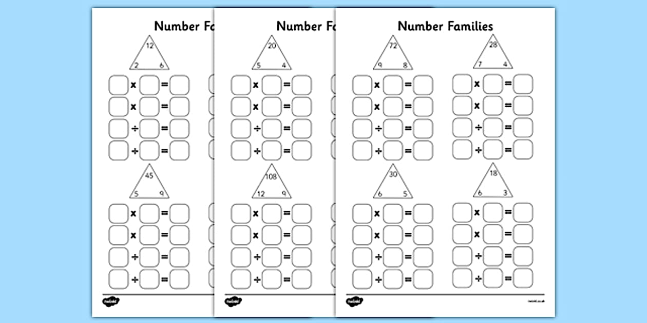Number Families Multiplication and Division Worksheet