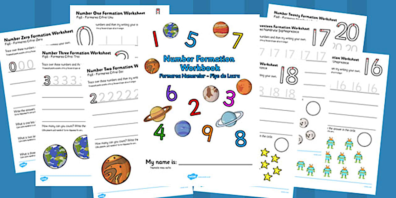 Number Formation Workbook Space Romanian Translation