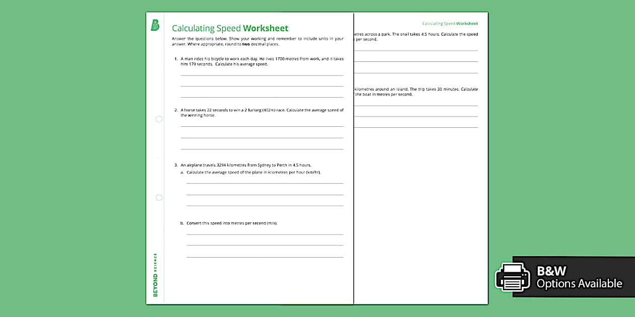 Calculating Speed Worksheet - Beyond Secondary - Science
