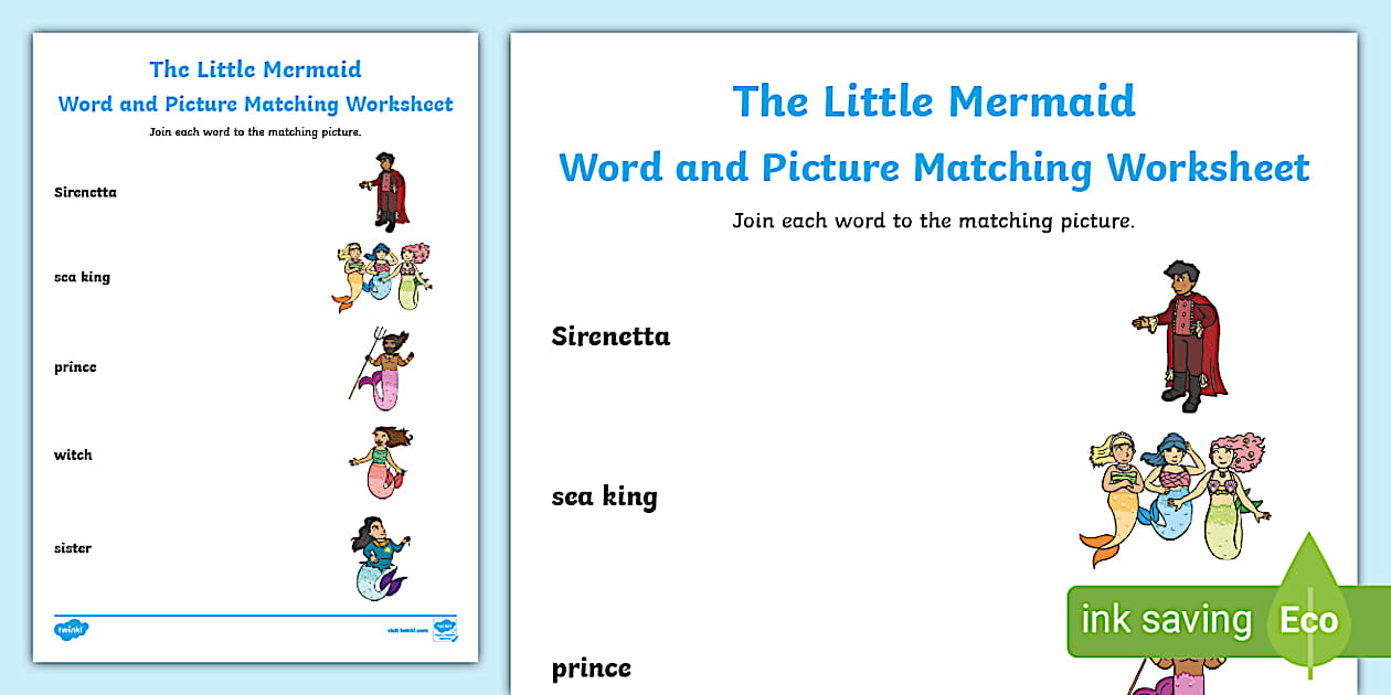 The Little Mermaid Pictures And Word Match Activity | Twinkl