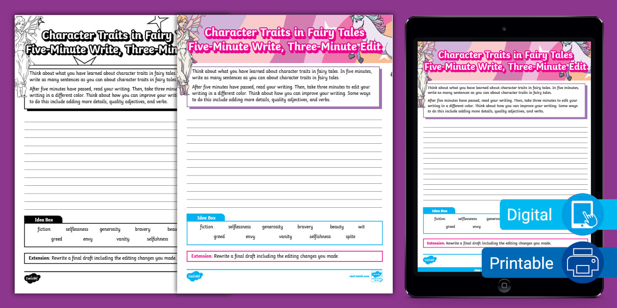 Character Traits Fairy Tales 5-Minute Write, 3-Minute Edit