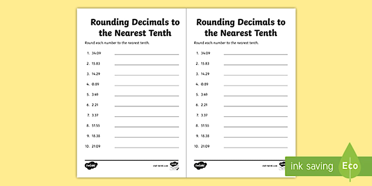 Rounding Decimals to the Nearest Tenth Worksheet - Twinkl