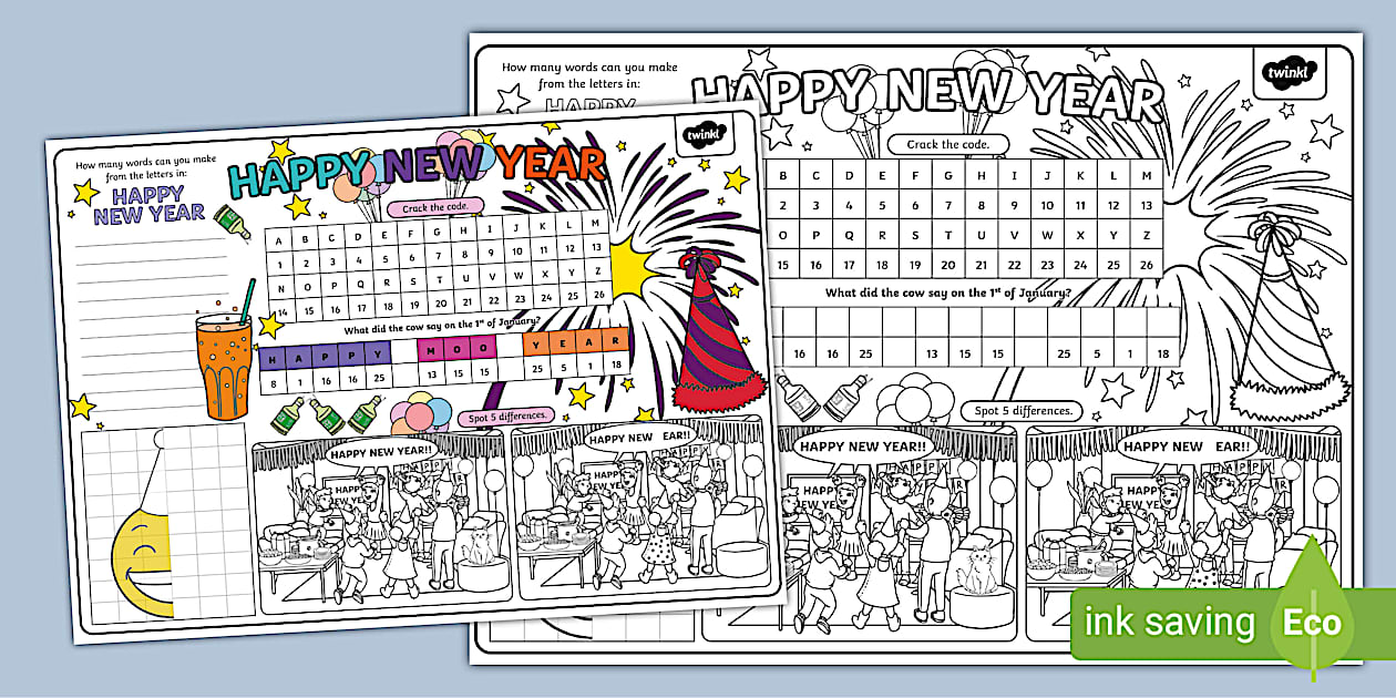 Happy New Year Activity Mat (Year 1 and 2) (teacher made)