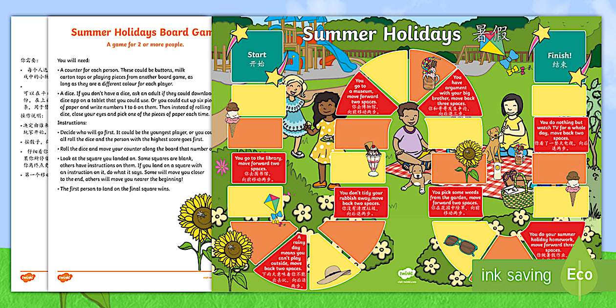 KS1 Summer Holidays Board Game English/Mandarin Chinese