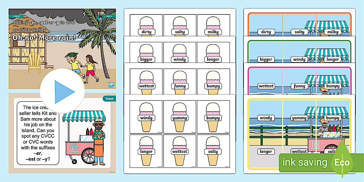 Adding -er, -est and -y to CVC and CVCC Words Lesson Pack - Level 6 Week 21