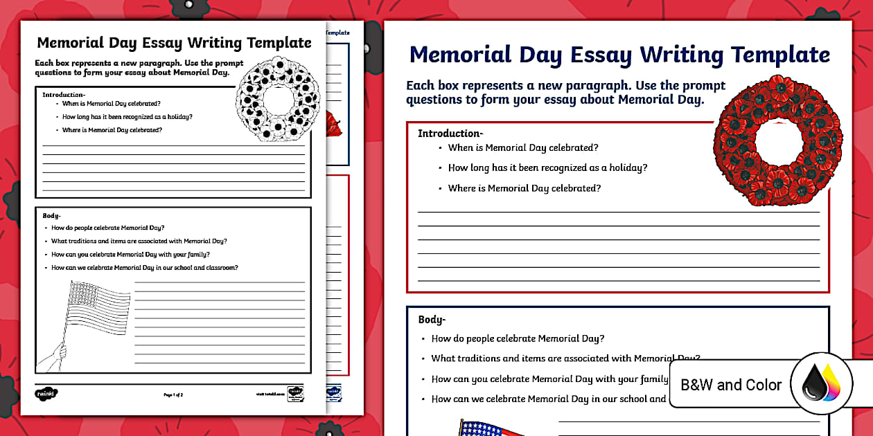Memorial Day Essay Writing Template for 6th-8th Grade