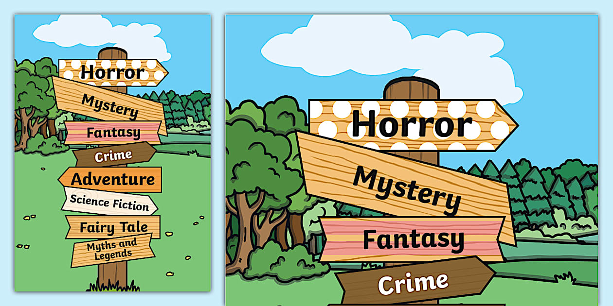 Cursive Story Genre Sign Post Display Poster (teacher made)
