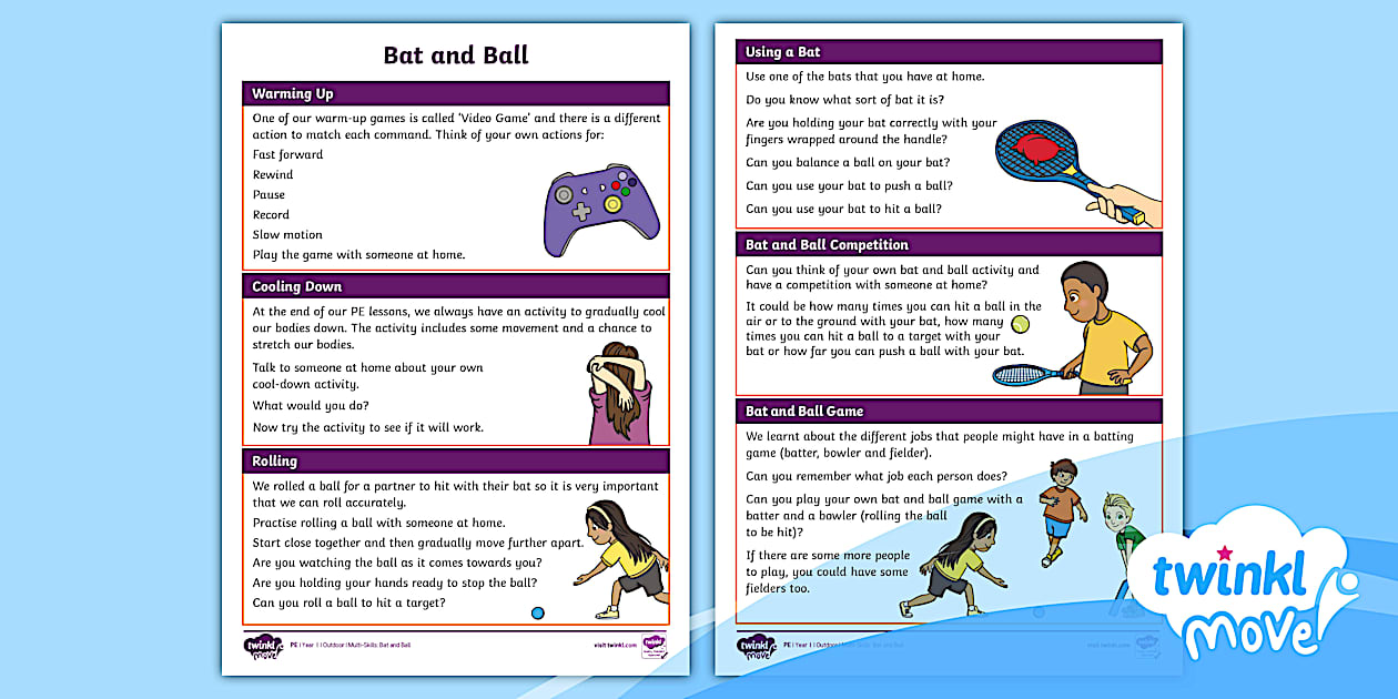 👉 Twinkl Move PE Y1 Bat and Ball Home Learning Tasks