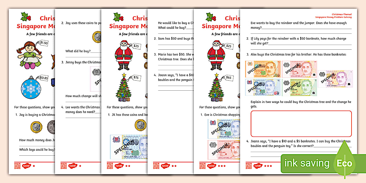 *Christmas-Themed Singapore Money Problem-Solving* - Twinkl