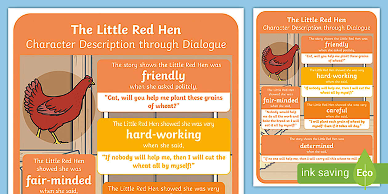 KS1 Character Description through Dialogue Poster: The Little Red Hen