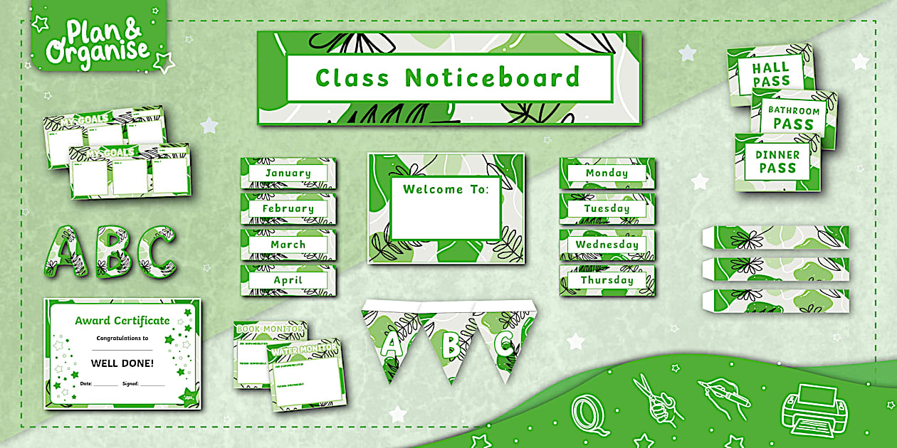 Green Abstract Botanicals | Classroom Display Pack - Twinkl