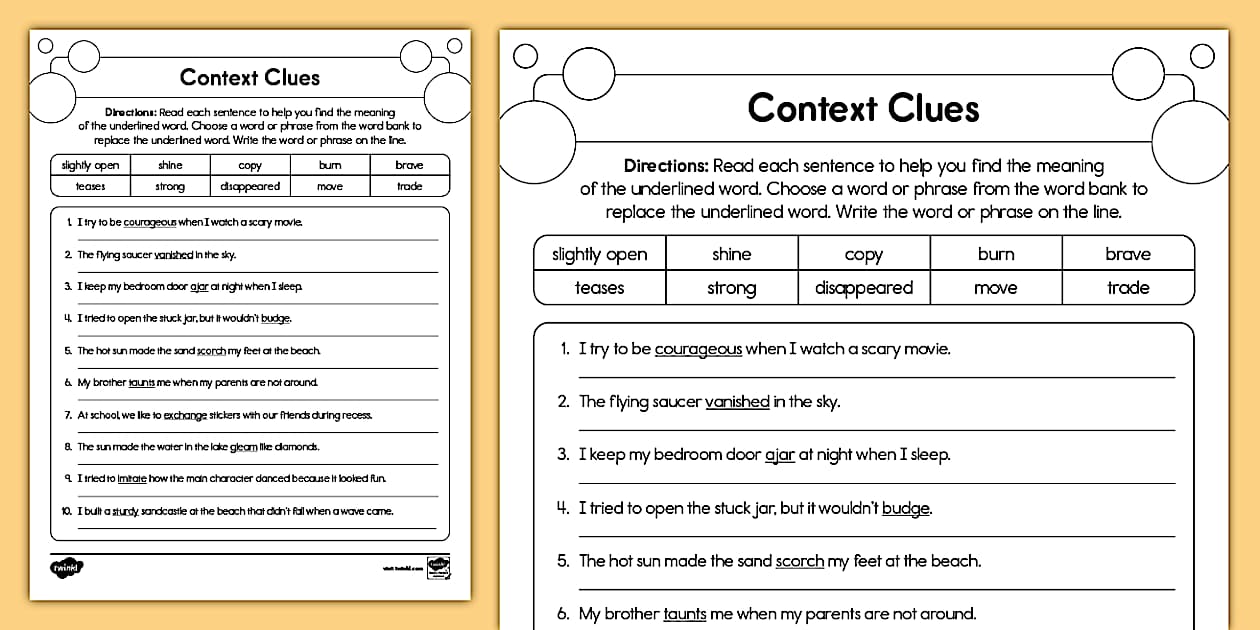 Second Grade Context Clues Word Meaning Worksheet - Twinkl