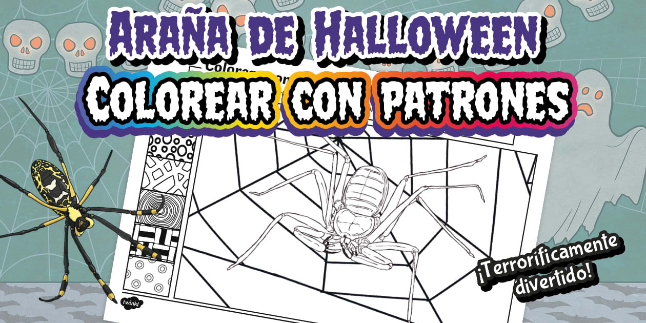 Ficha de actividad: Colorear con patrones - Araña de Halloween