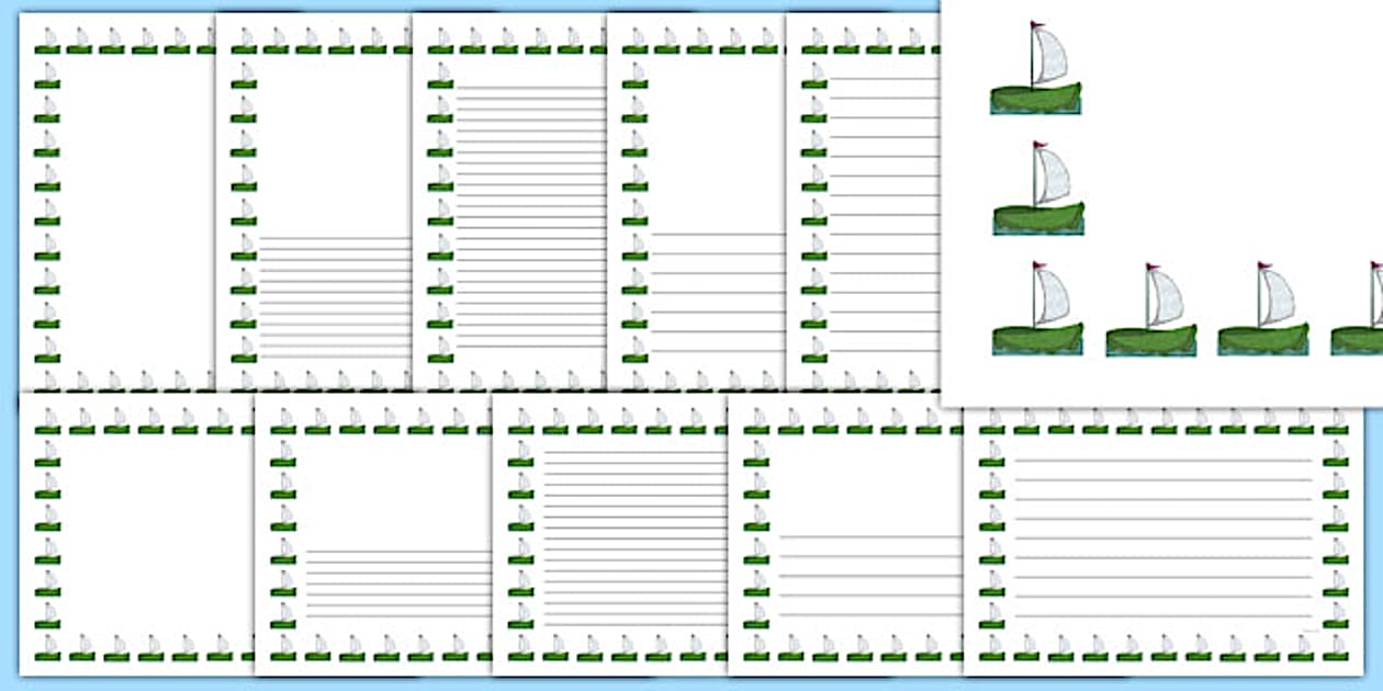 Black and White Sailing Boat Page Borders (teacher made)
