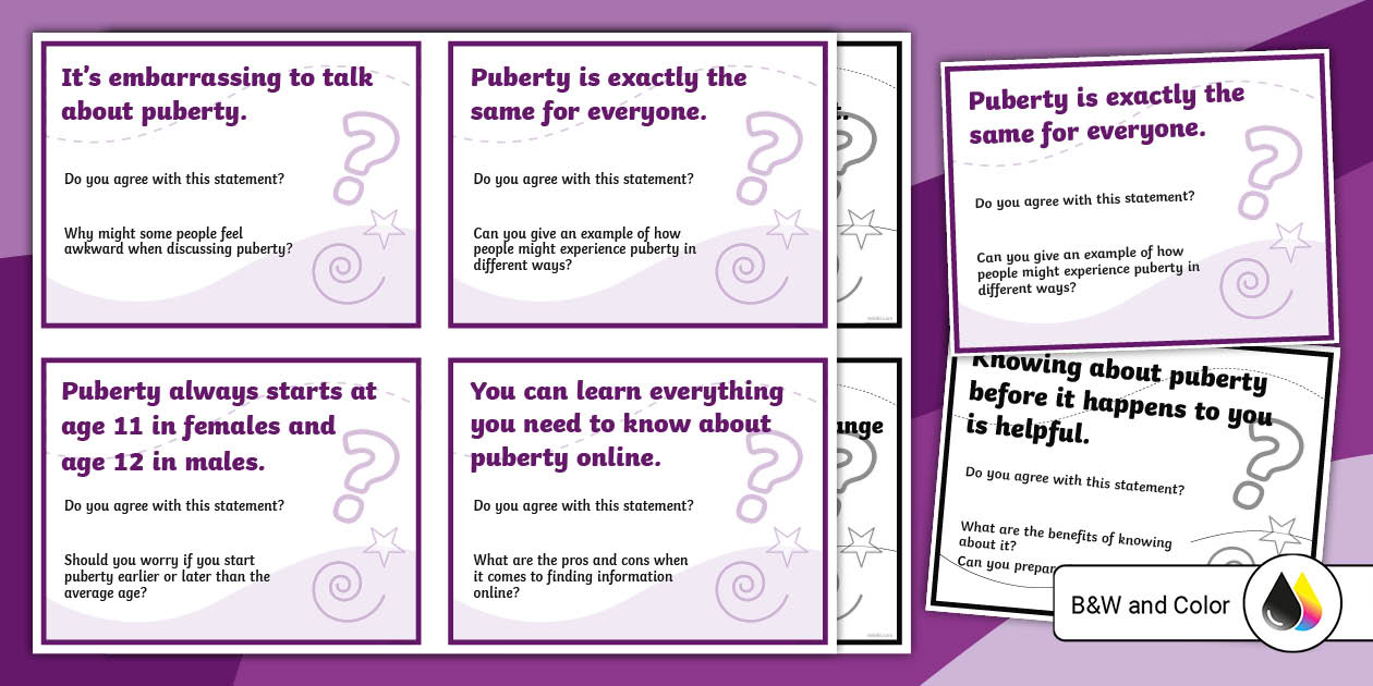 Puberty Discussion Cards for 6th-8th Grade (Teacher-Made)