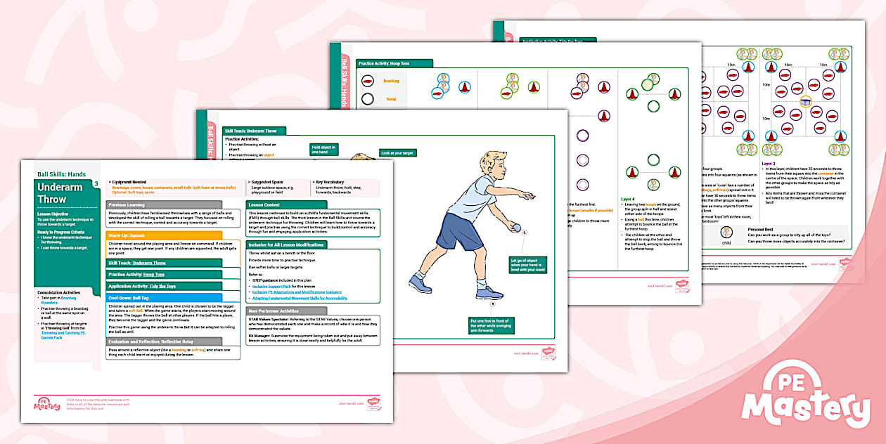 PE Mastery: Year 1 Ball Skills Lesson 3 - Underarm Throw