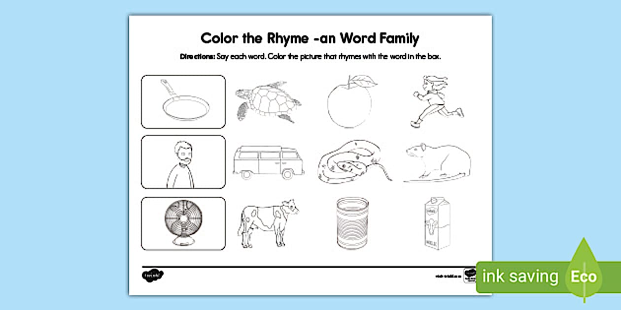 ‘An’ Word Family Words Colour The Rhyme Worksheet - Phonics