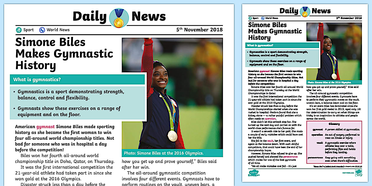 UKS2 Simone Biles Makes Gymnastics History Daily News Story
