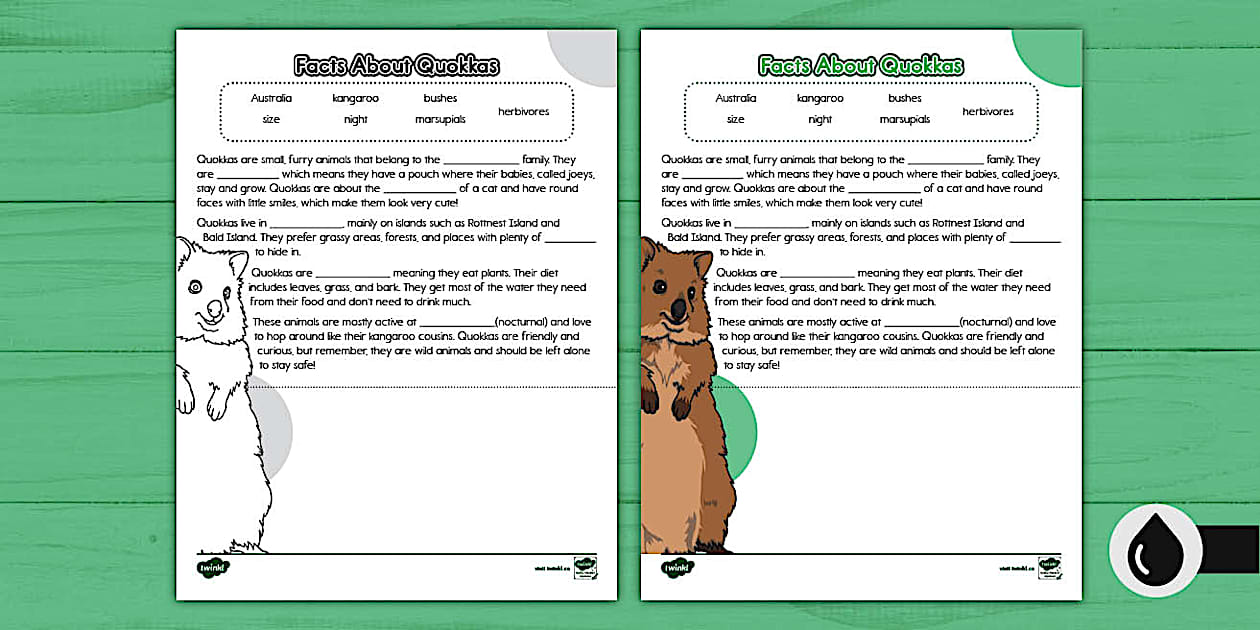 Facts About Quokkas - A Cloze Activity (l'enseignant a fait)