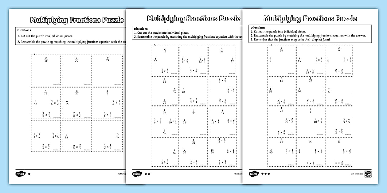Seventh Grade Differentiated Multiplying Fractions Puzzle