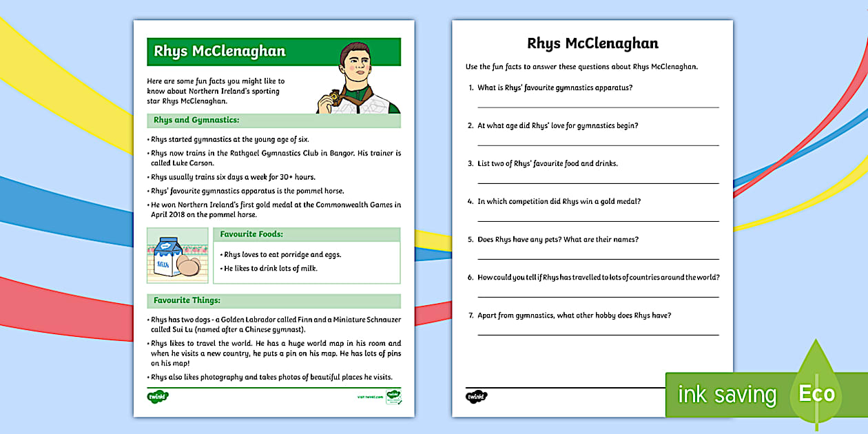 Cursive Rhys McClenaghan Fun Fact Sheet (teacher made)