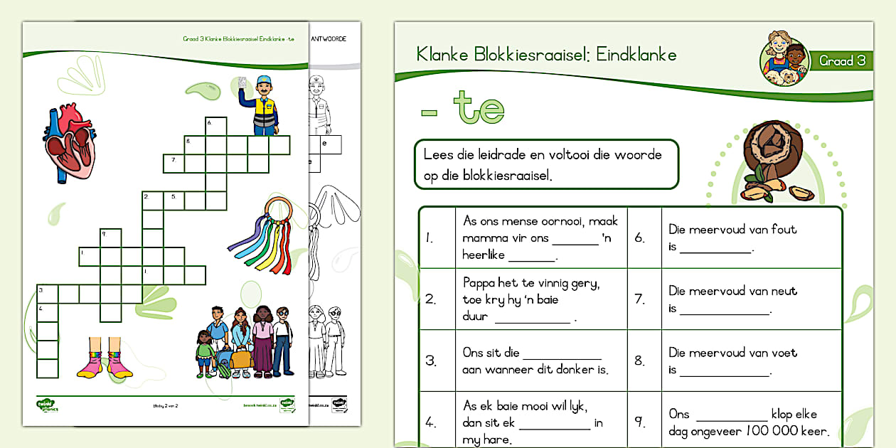 Graad 3 Klanke Blokkiesraaisel Eindklank -te