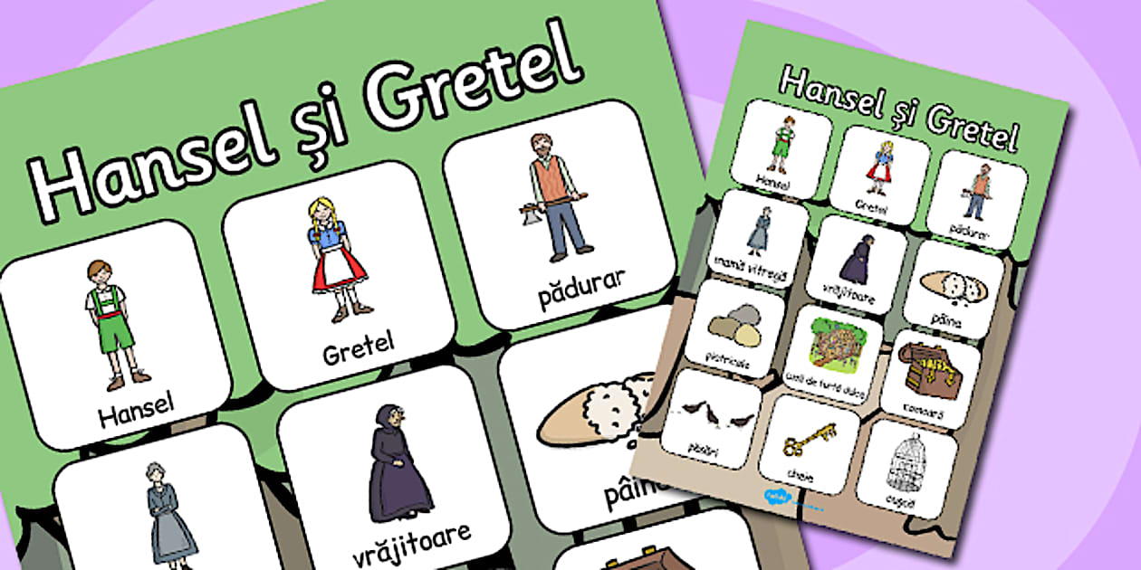 Hansel și Gretel - Poster cu vocabular din poveste - Twinkl