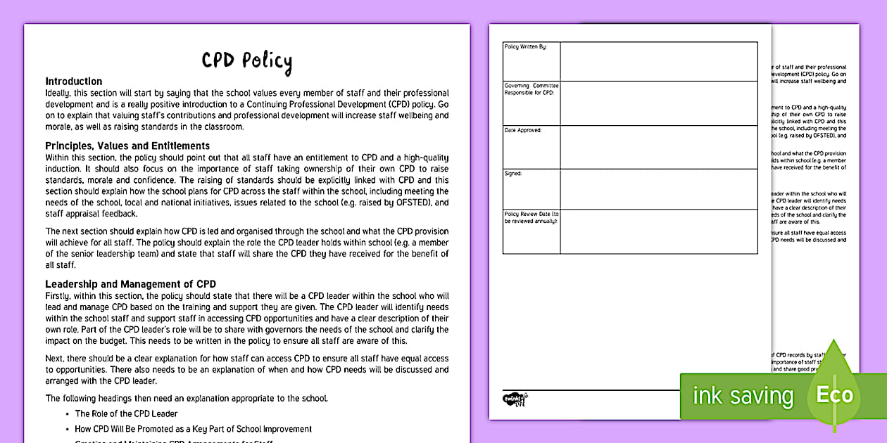 CPD Policy Template Adult Guidance (teacher made) - Twinkl