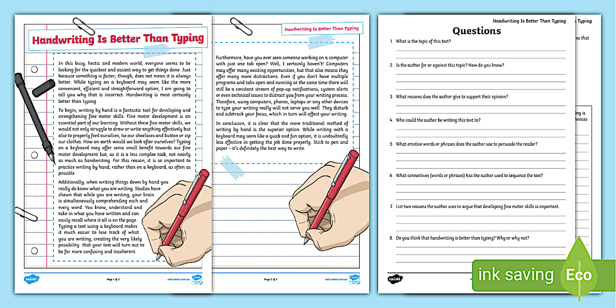 Handwriting is Better Than Typing - Persuasive Reading Comprehension ...