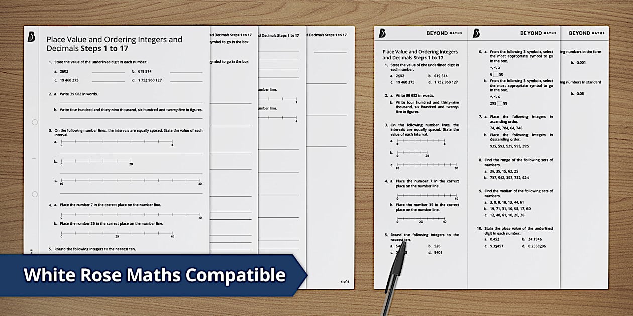 👉 Place Value & Order Integers & Decimals Homework Steps 1-17