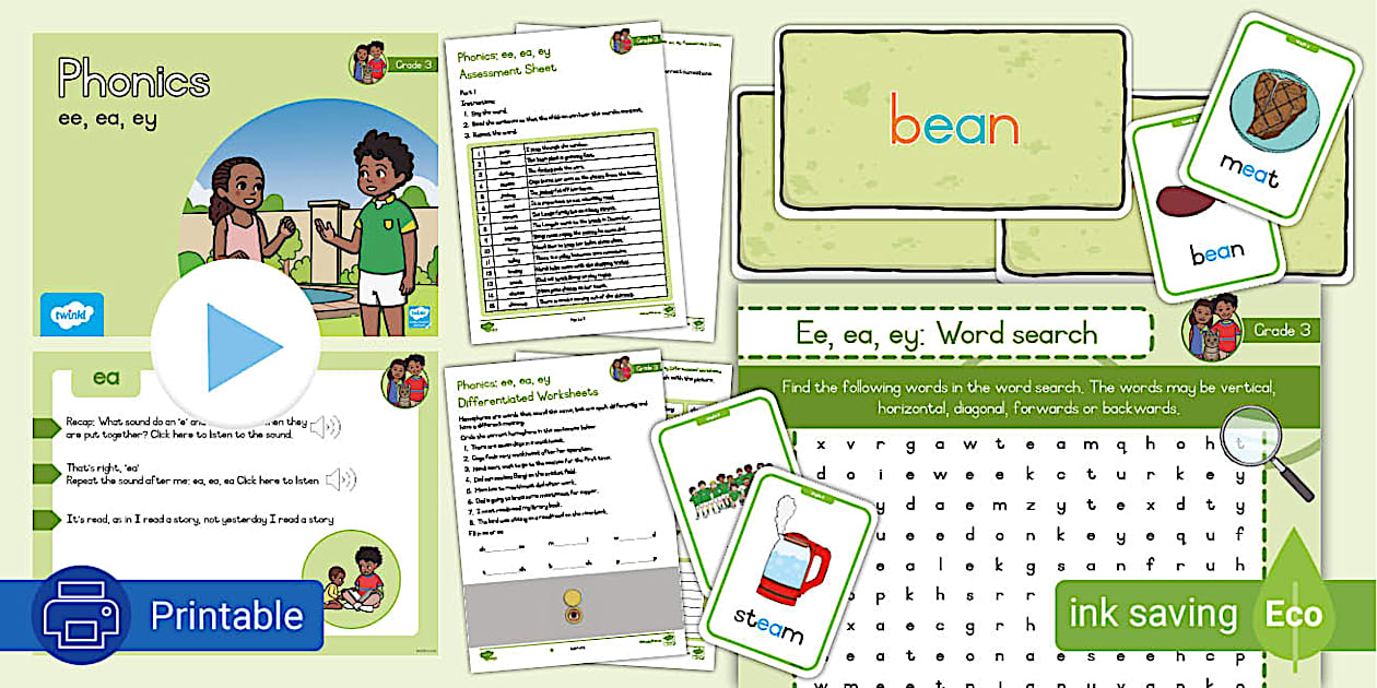 Grade 3 Phonics: ea, ee, ey: Resource Pack (Teacher-Made)