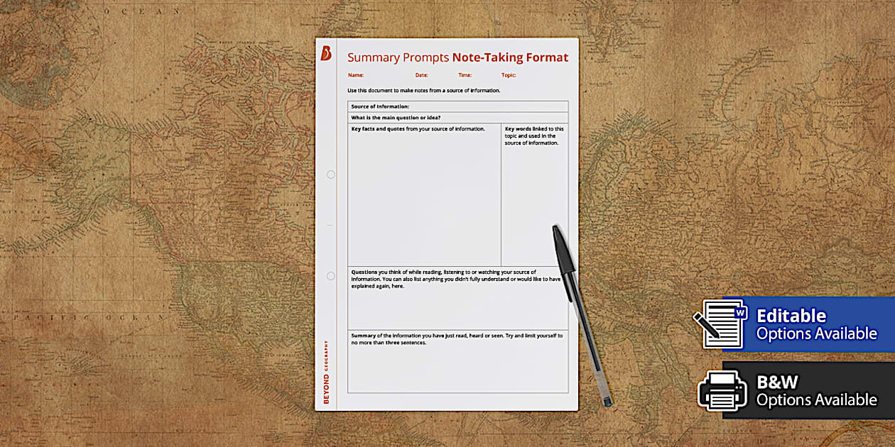 Geography Note-Taking Format (Hecho por educadores) - Twinkl