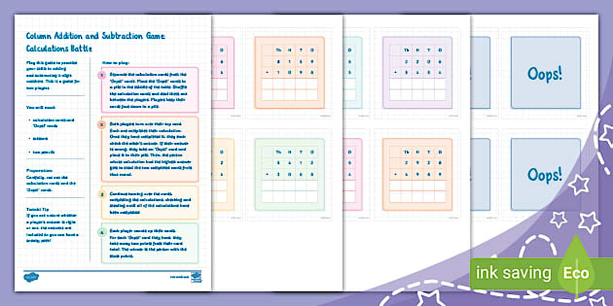 👉 Column Addition and Subtraction Game: Calculations Battle