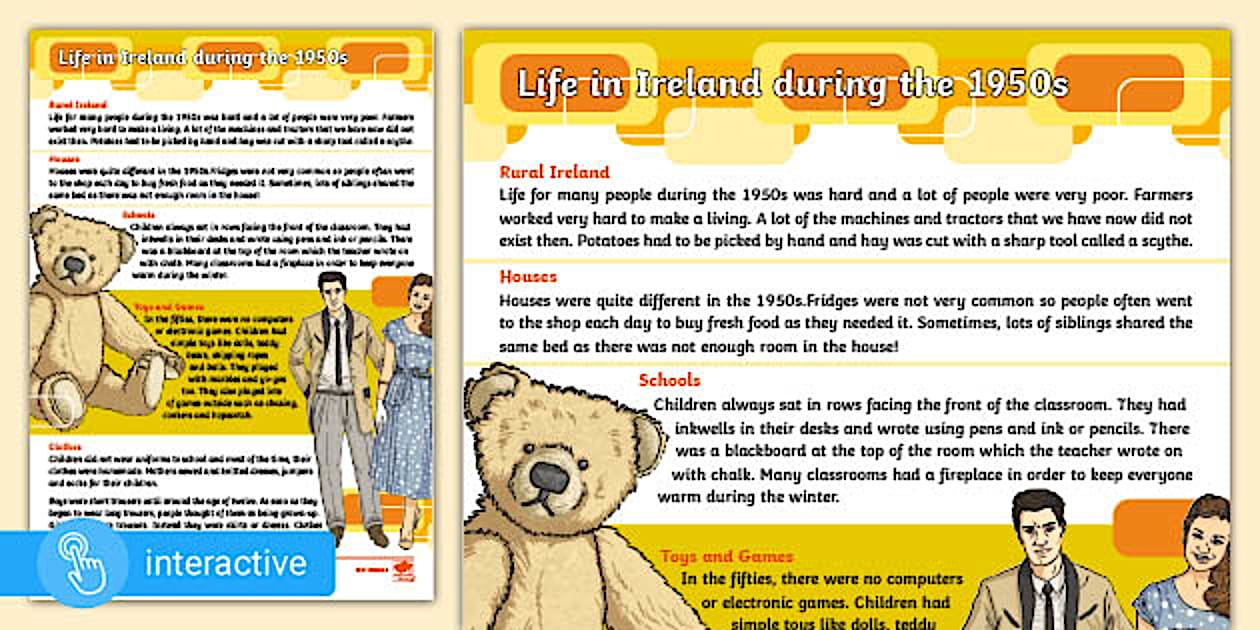 Life in Ireland during the 1950s Differentiated Reading Comprehension ...