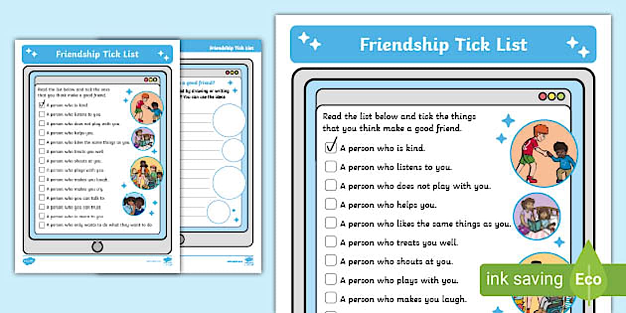 Friendship Tick List (teacher made) - Twinkl