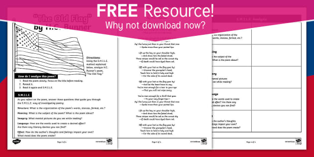 FREE "The Old Flag" by H.C. Bunner Poem Analysis Patriot Day