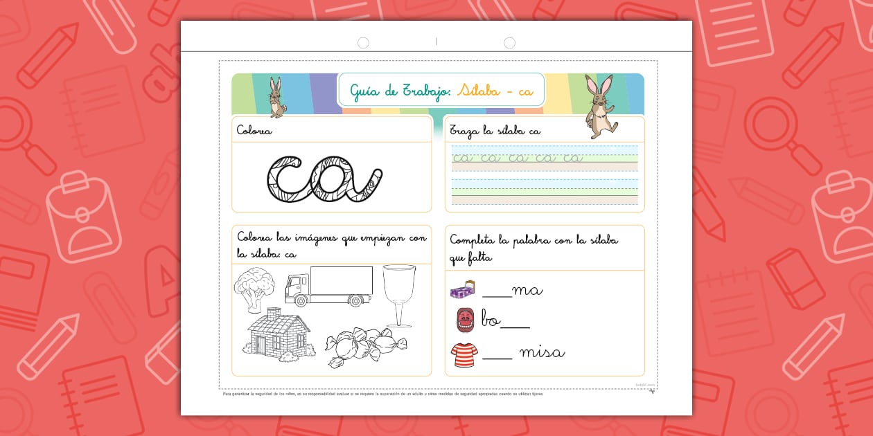Guía de Trabajo: Sílaba - ca (teacher made) - Twinkl