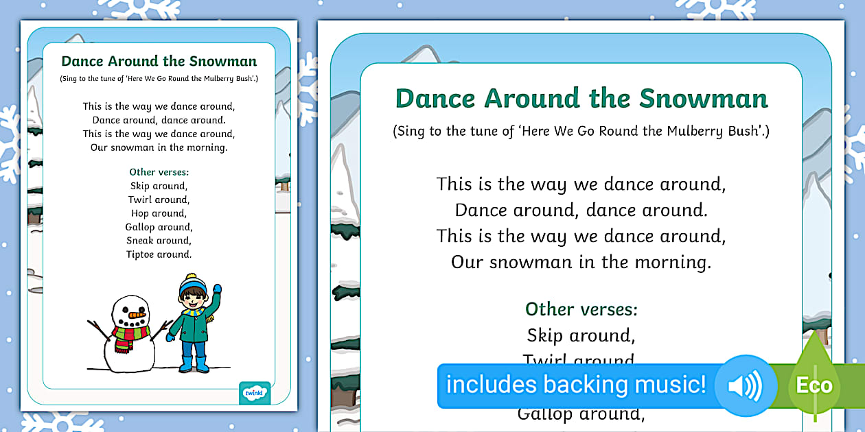 Black and White Dance Around the Snowman Rhyme - Twinkl