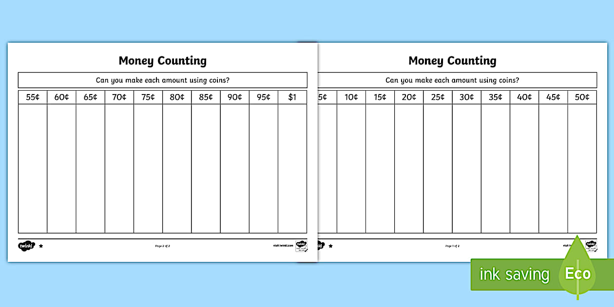 Money Counting and Sorting Worksheet / Worksheet - Twinkl