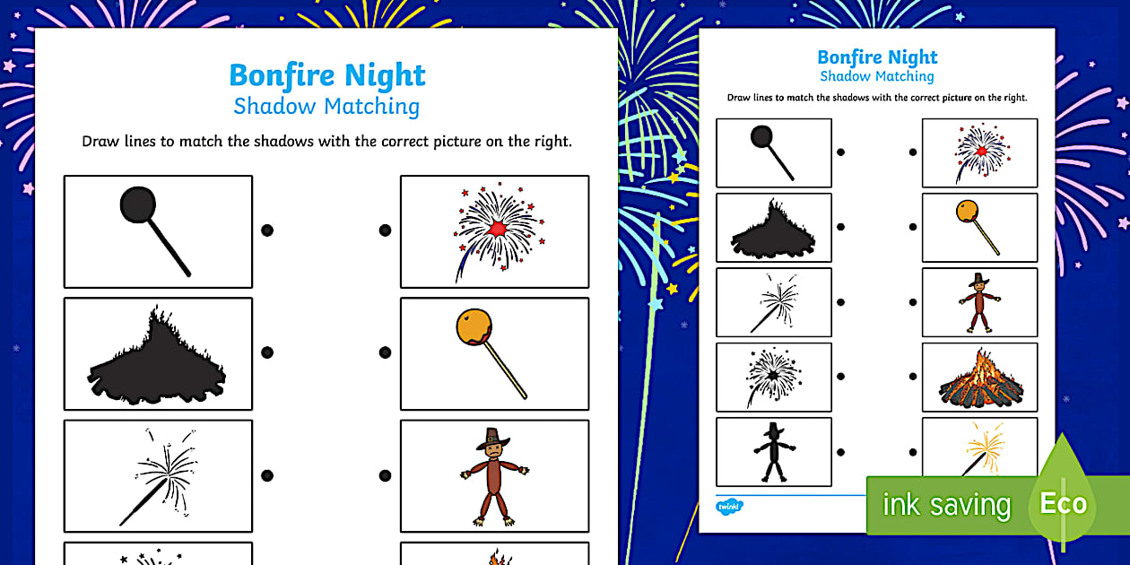 Bonfire Night Themed Shadow Matching Worksheet / Worksheet- match, sort