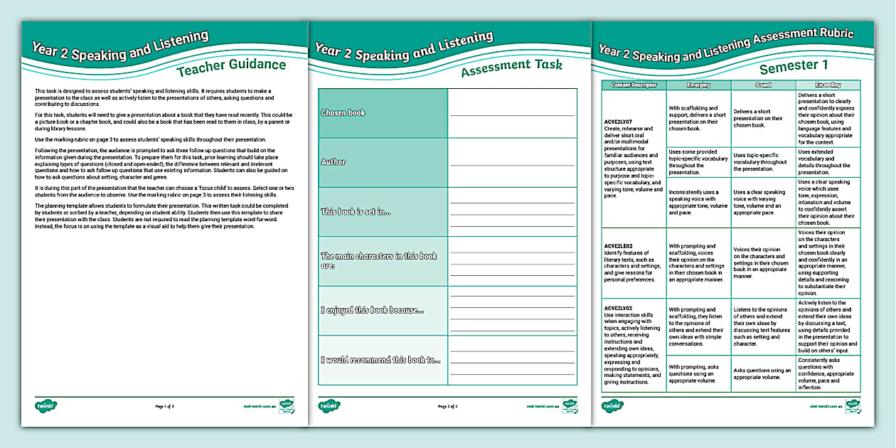 Year 2 Semester 1 Speaking and Listening Assessment - Twinkl