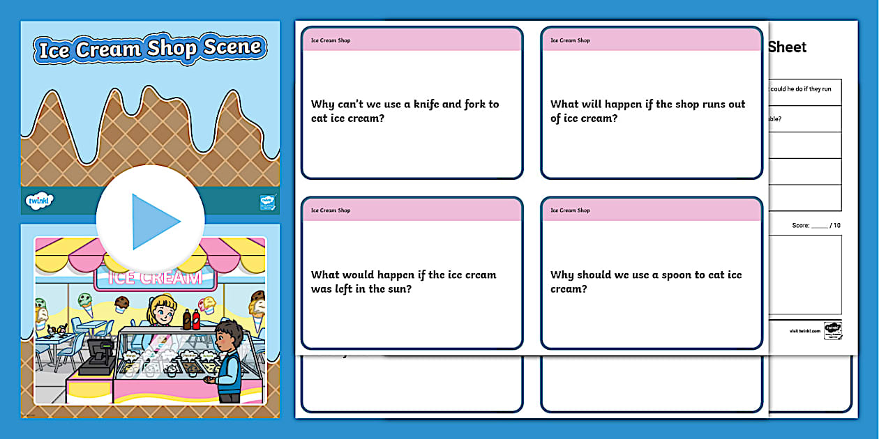 Ice Cream Shop Scene Blanks Level 4 Questions PowerPoint