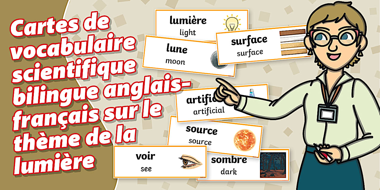 Cartes de vocabulaire scientifique sur le thème de la lumière