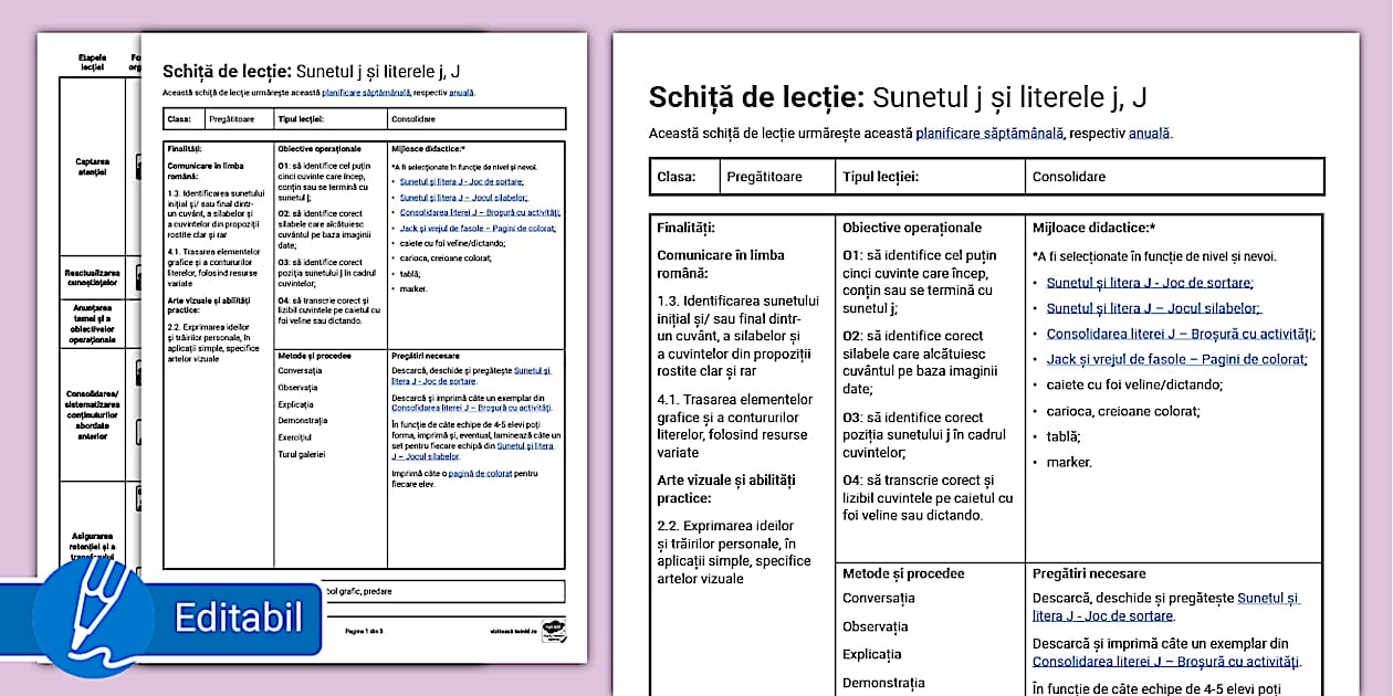 Consolidare sunetul j și literele j, J – Schiță de lecție